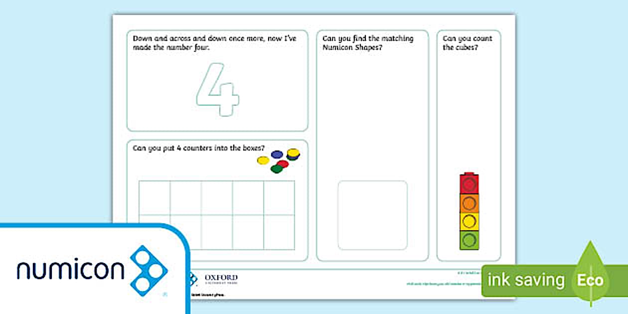 All About Number 4 Activity Mat with Numicon Shapes - Twinkl